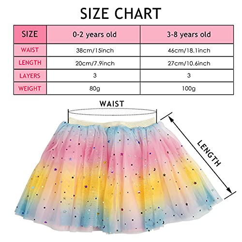 Baby Girls Rainbow Sparkle Tutu Skirt Pentagram Sequin Christmas 3 Layered Elastic Puffy Tulle Skirt