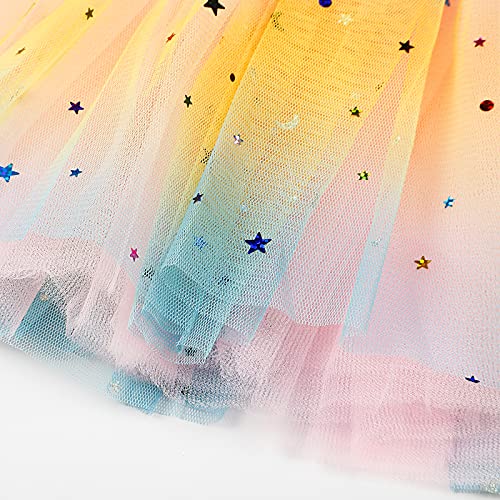 Baby Girls Rainbow Sparkle Tutu Skirt Pentagram Sequin Christmas 3 Layered Elastic Puffy Tulle Skirt