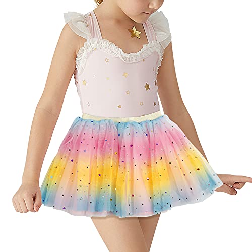 Baby Girls Rainbow Sparkle Tutu Skirt Pentagram Sequin Christmas 3 Layered Elastic Puffy Tulle Skirt