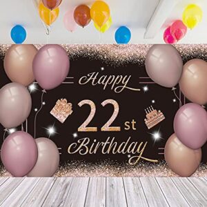 Happy 22st Birthday Backdrop Banner Black Pink 22th Sign Poster 22 Birthday Party Supplies for Anniversary Photo Booth Photography Background Birthday Party Decorations, 72.8 x 43.3 Inch