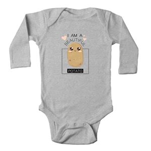 i am a befutiful potato cotton infant bodysuit baby long sleeve onesie c-gray