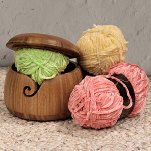 JubileeYarn Bamboo Yarn Bowl with Lid - Holder Knitting Crochet Accessories - Carbonized Brown - 1 Bowl