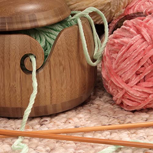 JubileeYarn Bamboo Yarn Bowl with Lid - Holder Knitting Crochet Accessories - Carbonized Brown - 1 Bowl