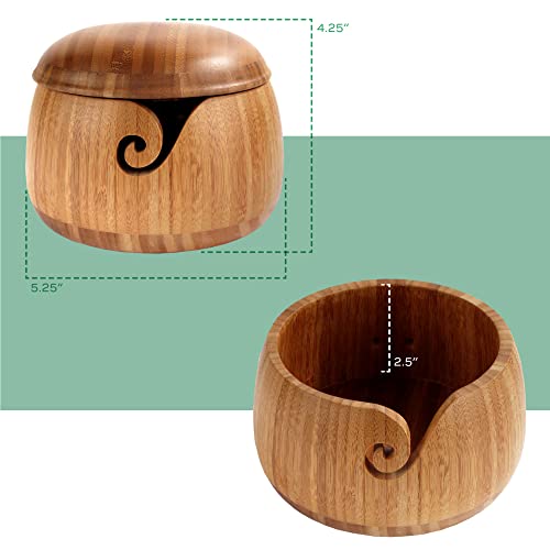 JubileeYarn Bamboo Yarn Bowl with Lid - Holder Knitting Crochet Accessories - Carbonized Brown - 1 Bowl