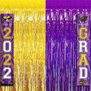 graduation decorations 2022 purple gold graduation party supplies 2022 graduation banner purple gold class of 2022 congrats grad porch sign and foil curtains graduation party decorations by happyfield