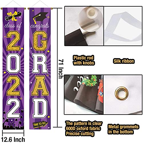 Graduation Decorations 2022 Purple Gold Graduation Party Supplies 2022 Graduation Banner Purple Gold Class of 2022 Congrats Grad Porch Sign and Foil Curtains Graduation Party Decorations by HappyField