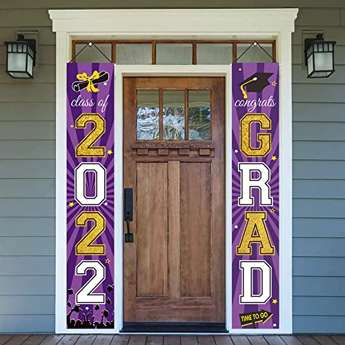 Graduation Decorations 2022 Purple Gold Graduation Party Supplies 2022 Graduation Banner Purple Gold Class of 2022 Congrats Grad Porch Sign and Foil Curtains Graduation Party Decorations by HappyField