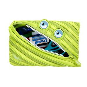 zipit wildlings large pencil case for boys, pouch holds up to 60 pens, made of one long zipper! (green)