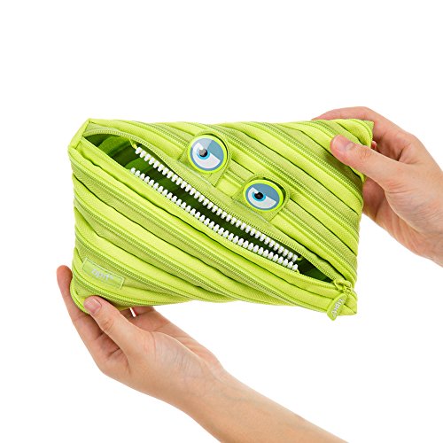 ZIPIT Wildlings Large Pencil Case for Boys, Pouch Holds Up to 60 Pens, Made of One Long Zipper! (Green)