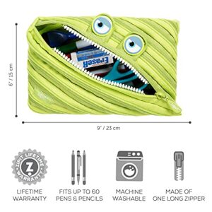 ZIPIT Wildlings Large Pencil Case for Boys, Pouch Holds Up to 60 Pens, Made of One Long Zipper! (Green)