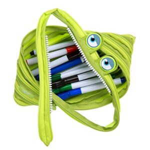 ZIPIT Wildlings Large Pencil Case for Boys, Pouch Holds Up to 60 Pens, Made of One Long Zipper! (Green)