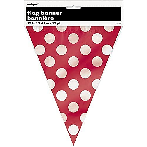 Unique Industries Party Decoration Polka Dots Pennant Flag Banner-12 Ft | Ruby Red | 1 Pc