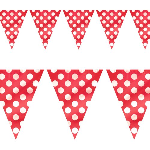 Unique Industries Party Decoration Polka Dots Pennant Flag Banner-12 Ft | Ruby Red | 1 Pc