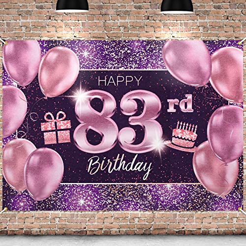 PAKBOOM Happy 83rd Birthday Banner Backdrop - 83 Birthday Party Decorations Supplies for Women - Pink Purple Gold 4 x 6ft