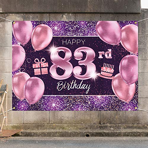 PAKBOOM Happy 83rd Birthday Banner Backdrop - 83 Birthday Party Decorations Supplies for Women - Pink Purple Gold 4 x 6ft