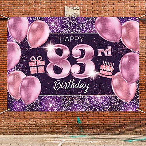 PAKBOOM Happy 83rd Birthday Banner Backdrop - 83 Birthday Party Decorations Supplies for Women - Pink Purple Gold 4 x 6ft