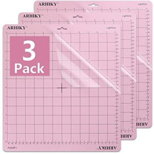 arhiky lightgrip cutting mat 12″x12″ for cricut maker 3/maker/explore 3/air 2/air/one light adhesive sticky (3pack)