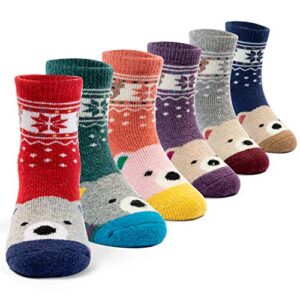 toddler girls wool socks kids thick winter warm socks thermal crew socks for girls bears 6 pack 4-6 years