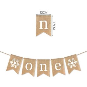 SWYOUN Burlap Snowflake One Banner 1st Winter Birthday Party Highchair Supplies