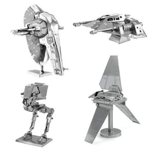 fascinations metal earth metal earth 3d metal model kits star wars set of 4 – snowspeeder, imperial shuttle, boba fett’s starship, at-st