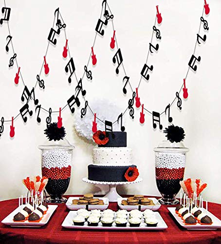 Rock and Roll Party Decorations Rock N Roll Theme Party Supplies Red Black Music Note Garland Music Note Streamer Rock Star Music Party Decoration Music Birthday Decorations 2 Piece by HappyField