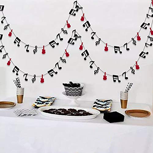 Rock and Roll Party Decorations Rock N Roll Theme Party Supplies Red Black Music Note Garland Music Note Streamer Rock Star Music Party Decoration Music Birthday Decorations 2 Piece by HappyField