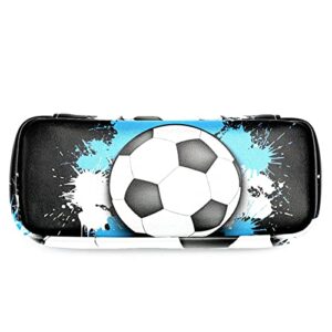 Argentina Flag Soccer Ball Against Pattern Leather Pencil Case Pen Bag with Double Zipper Stationery Bag Storage Bag for School Work Office Boys Girls