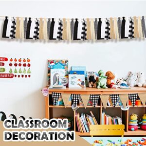 3 Pieces Buffalo Check Plaid Banner Sets Including Buffalo Plaid Highchair Banner and 2 Burlap Black and White Gingham Pennant Banners for Fireplace Farmhouse Classroom Decor