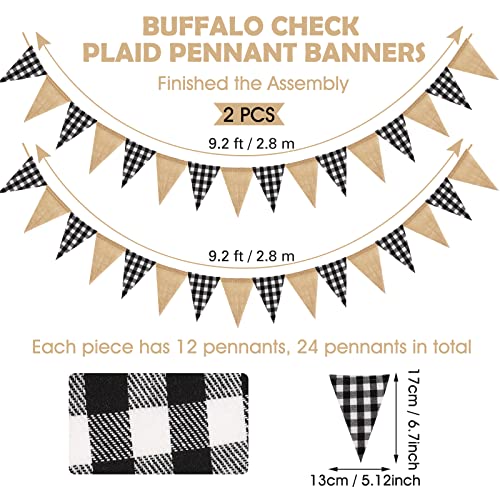 3 Pieces Buffalo Check Plaid Banner Sets Including Buffalo Plaid Highchair Banner and 2 Burlap Black and White Gingham Pennant Banners for Fireplace Farmhouse Classroom Decor