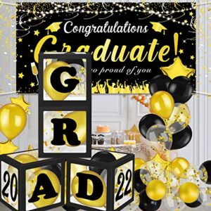 kmuysl 2022 graduation party decorations, graduation balloon boxes & 2022 graduation banners set with grad balloons, grad hanging spiral, graduation decorations supplies for indoor outdoor decor