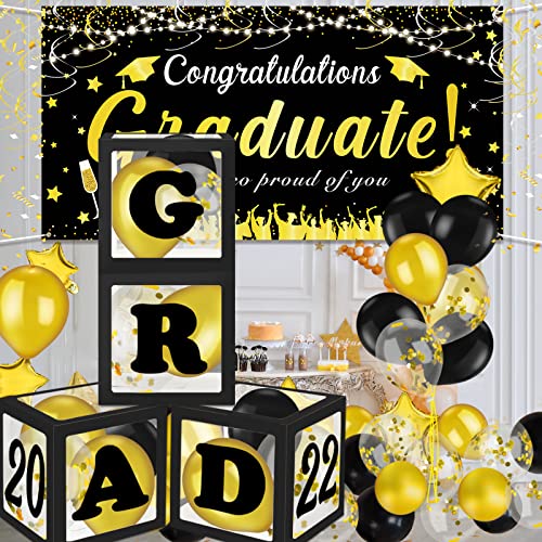 KMUYSL 2022 Graduation Party Decorations, Graduation Balloon Boxes & 2022 Graduation Banners Set with Grad Balloons, Grad Hanging Spiral, Graduation Decorations Supplies for Indoor Outdoor Decor