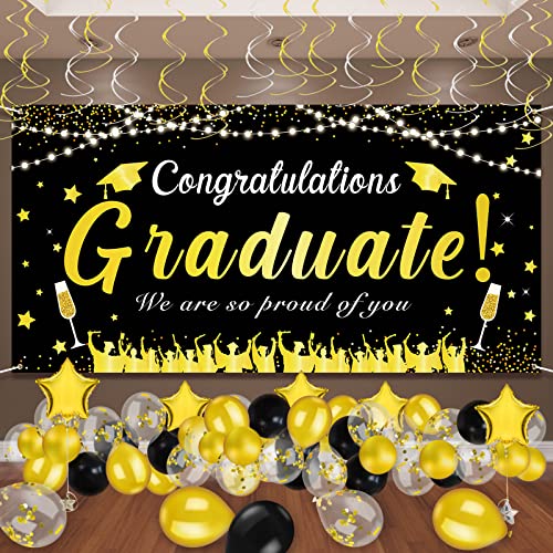 KMUYSL 2022 Graduation Party Decorations, Graduation Balloon Boxes & 2022 Graduation Banners Set with Grad Balloons, Grad Hanging Spiral, Graduation Decorations Supplies for Indoor Outdoor Decor