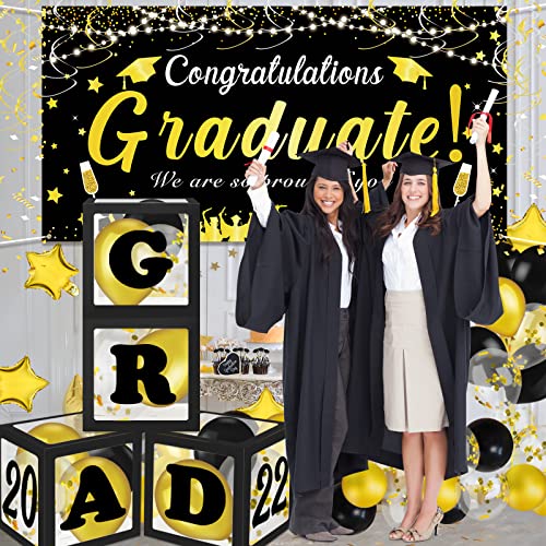 KMUYSL 2022 Graduation Party Decorations, Graduation Balloon Boxes & 2022 Graduation Banners Set with Grad Balloons, Grad Hanging Spiral, Graduation Decorations Supplies for Indoor Outdoor Decor