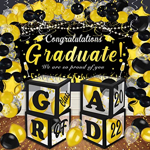 KMUYSL 2022 Graduation Party Decorations, Graduation Balloon Boxes & 2022 Graduation Banners Set with Grad Balloons, Grad Hanging Spiral, Graduation Decorations Supplies for Indoor Outdoor Decor