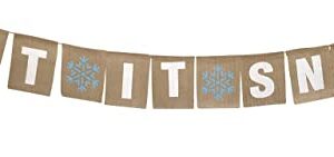 Let It Snow Christmas Banner - Ready to Hang Holiday Decor - Festive Burlap Seasonal Winter Decoration - Frozen Theme Party Decorations - Rustic Snowflake Bunting Garland by Jolly Jon