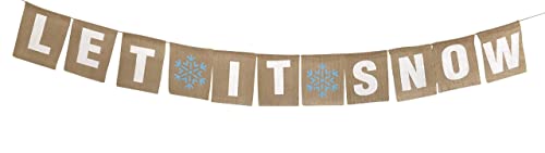 Let It Snow Christmas Banner - Ready to Hang Holiday Decor - Festive Burlap Seasonal Winter Decoration - Frozen Theme Party Decorations - Rustic Snowflake Bunting Garland by Jolly Jon