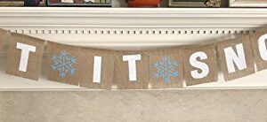 Let It Snow Christmas Banner - Ready to Hang Holiday Decor - Festive Burlap Seasonal Winter Decoration - Frozen Theme Party Decorations - Rustic Snowflake Bunting Garland by Jolly Jon