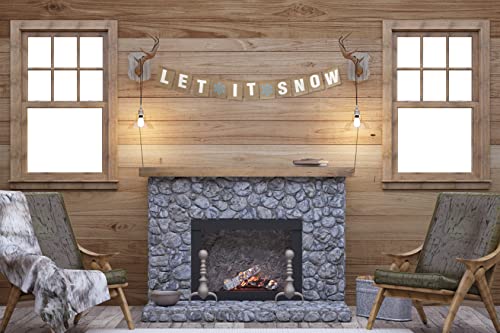 Let It Snow Christmas Banner - Ready to Hang Holiday Decor - Festive Burlap Seasonal Winter Decoration - Frozen Theme Party Decorations - Rustic Snowflake Bunting Garland by Jolly Jon