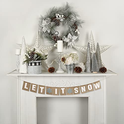 Let It Snow Christmas Banner - Ready to Hang Holiday Decor - Festive Burlap Seasonal Winter Decoration - Frozen Theme Party Decorations - Rustic Snowflake Bunting Garland by Jolly Jon