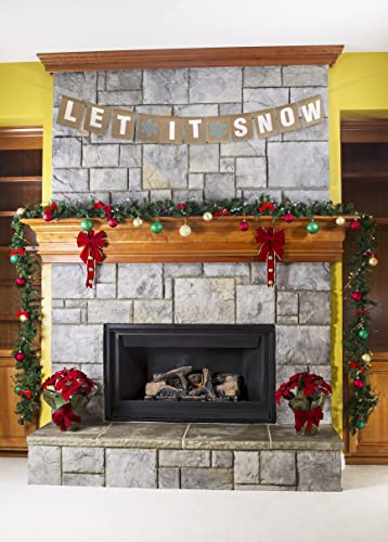 Let It Snow Christmas Banner - Ready to Hang Holiday Decor - Festive Burlap Seasonal Winter Decoration - Frozen Theme Party Decorations - Rustic Snowflake Bunting Garland by Jolly Jon