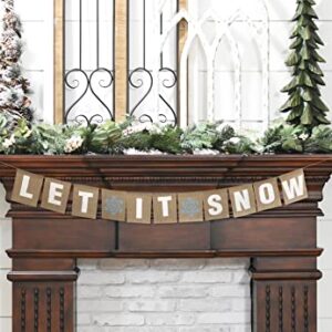 Let It Snow Christmas Banner - Ready to Hang Holiday Decor - Festive Burlap Seasonal Winter Decoration - Frozen Theme Party Decorations - Rustic Snowflake Bunting Garland by Jolly Jon