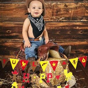 LaVenty Set of 2 Cowboy Birthday Banner Boots Boy Banner Little Cowboy Banner Western Theme birthday Decoration Cowboy First Birthday Cowboy Party decoration