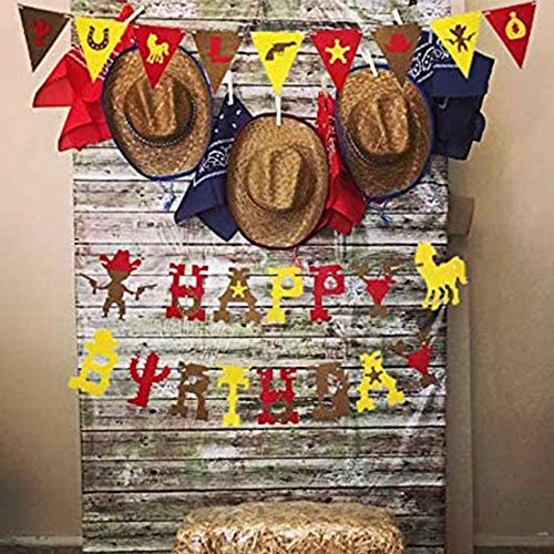 LaVenty Set of 2 Cowboy Birthday Banner Boots Boy Banner Little Cowboy Banner Western Theme birthday Decoration Cowboy First Birthday Cowboy Party decoration