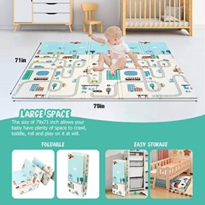 Foldable Foam Baby Playmat for Crawling,Infant Play Mat,Waterproof Anti-Slip Reversible Play Mat,Edge Reinforcement Play Mat for Playpen 71" x 79" x 0.6"