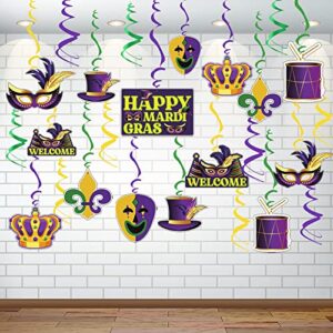 DmHirmg Mardi Gras Hanging Swirl Decorations Mardi Gras Party Decorations Foil Hanging Swirls Gold Green Purple Ceiling Decor for Carnival Masquerade New Orleans Party Birthday Supplies