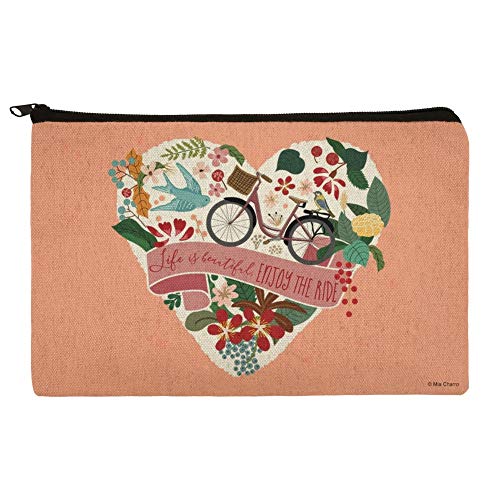 Life is Beautiful Enjoy The Ride Bicycle Pencil Pen Organizer Zipper Pouch Case