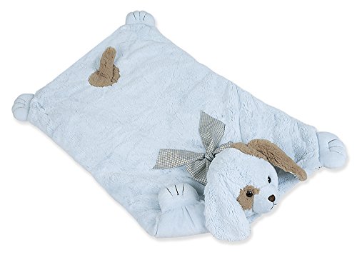 Bearington Baby Waggles Belly Blanket, Blue Puppy Dog Plush Stuffed Animal Tummy Time Play Mat