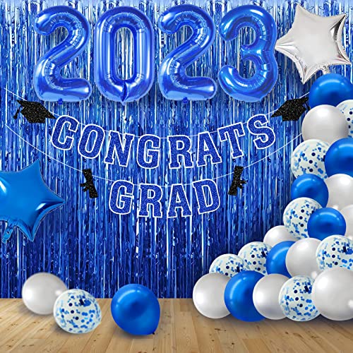 Graduation Party Decorations 2023 Blue and White Congrats Grad Banner Graduation Decorations Class of 2023 Graduation Party Decorations 2023 Blue and Silver