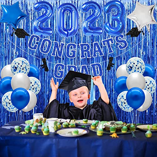 Graduation Party Decorations 2023 Blue and White Congrats Grad Banner Graduation Decorations Class of 2023 Graduation Party Decorations 2023 Blue and Silver