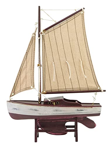 SAILINGSTORY Wooden Sailboat Decor Sailboat Gift Boat Model Ship Yacht Distressed Red